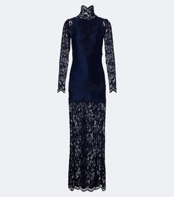 Rabanne Lace High Neck Maxi Dress - Blue