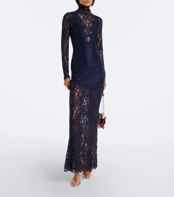 Rabanne Lace High Neck Maxi Dress - Blue