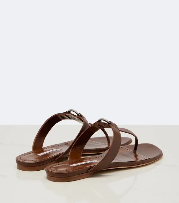 Manolo Blahnik Mionasan Leather Thong Sandals