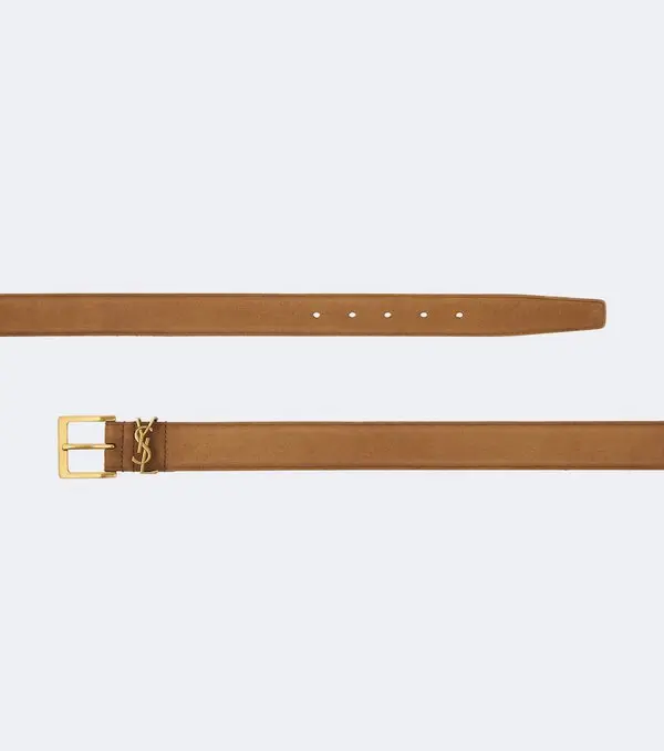 Saint Laurent Cassandre Suede Belt - Brown