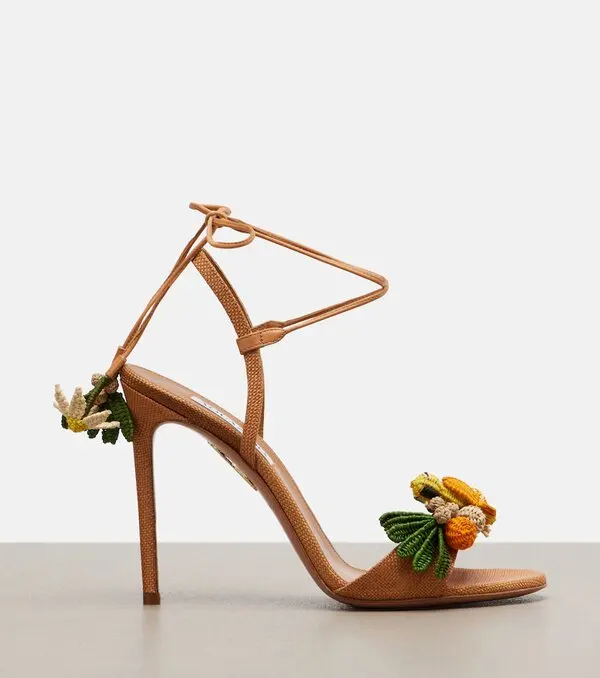 AQUAZZURA Birdsong Raffia Lace-up Sandals - Multicoloured