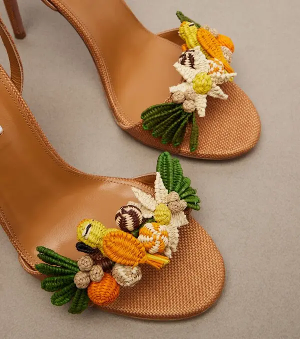 AQUAZZURA Birdsong Raffia Lace-up Sandals - Multicoloured
