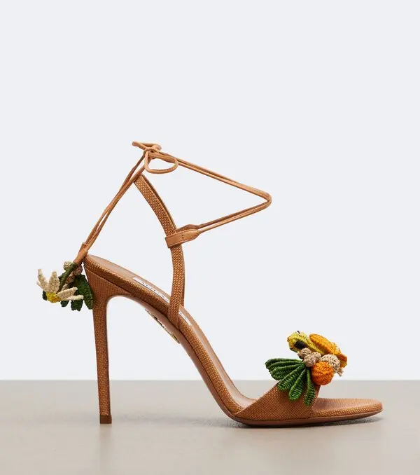 AQUAZZURA Birdsong Raffia Lace-up Sandals - Multicoloured