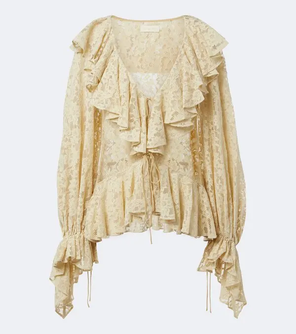 DE LA VALI Mija Ruffled Lace Blouse - Beige