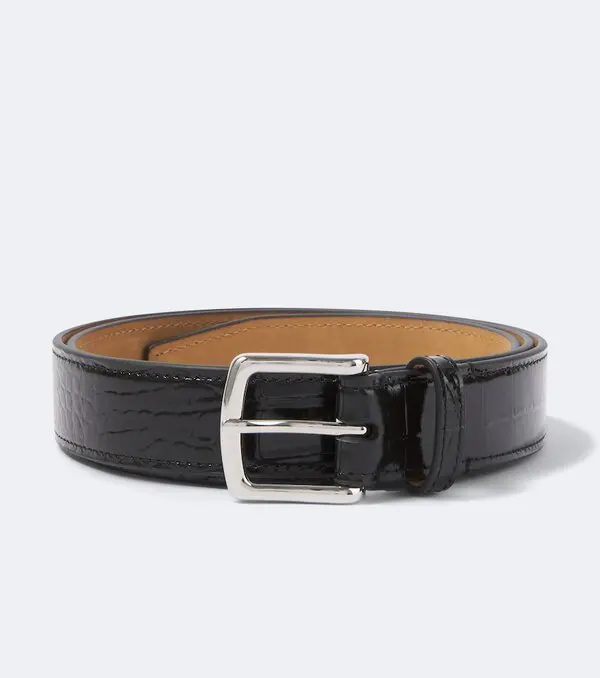 George Cleverley Croc-effect Patent Leather Belt - Black