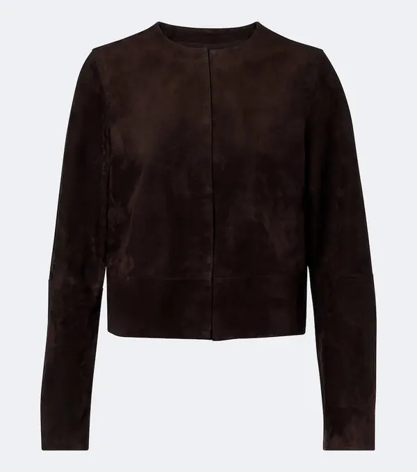 Vince Suede Leather Crewneck Jacket - Brown