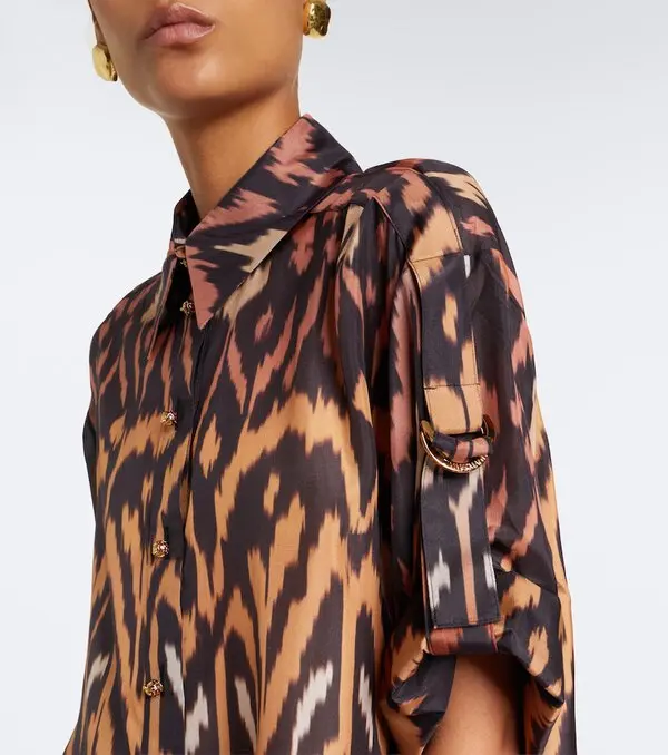 Zimmermann Aster Printed Silk Habutai Shirt - Brown