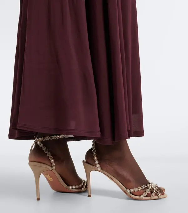 AQUAZZURA Tequila Embellished Suede Ankle Strap Sandals