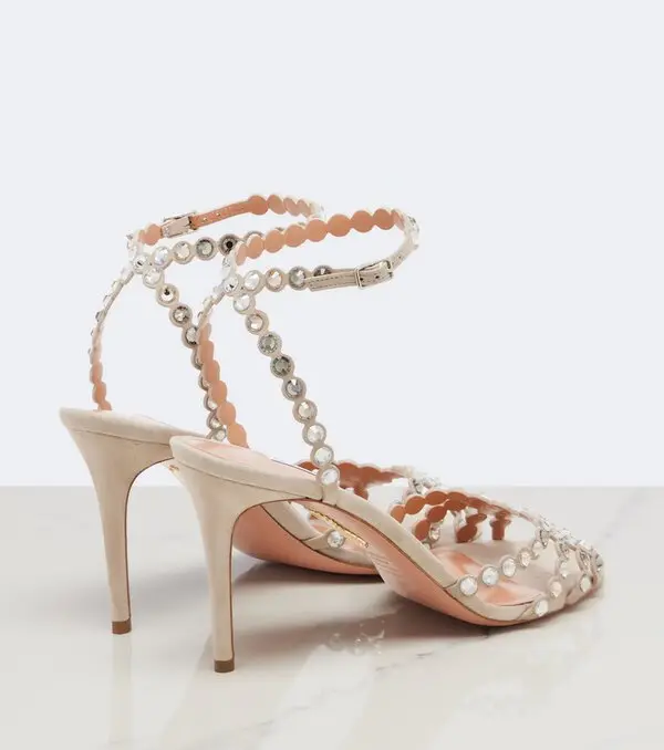 AQUAZZURA Tequila Embellished Suede Ankle Strap Sandals