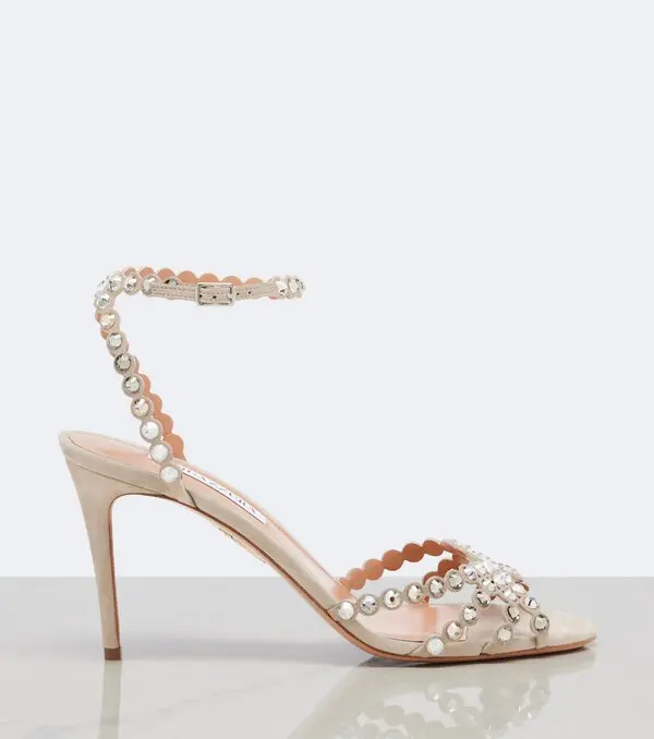 AQUAZZURA Tequila Embellished Suede Ankle Strap Sandals
