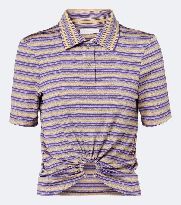 Rabanne Cutout Gathered Striped Crêpe Polo Top - Multicoloured