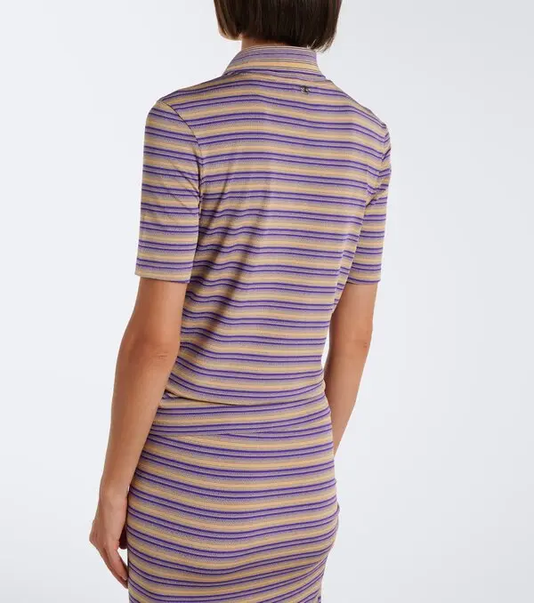 Rabanne Cutout Gathered Striped Crêpe Polo Top - Multicoloured