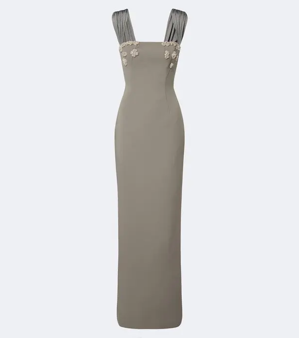 Rachel Gilbert Malia Embellished Crepe Corset Gown In Smoke - Grey