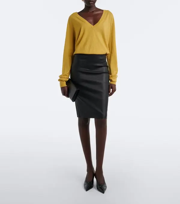 Stouls Gilda Leather Midi Skirt - Black