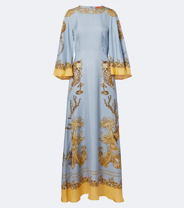 La DoubleJ Sorella' Printed Silk Maxi Dress - Blue
