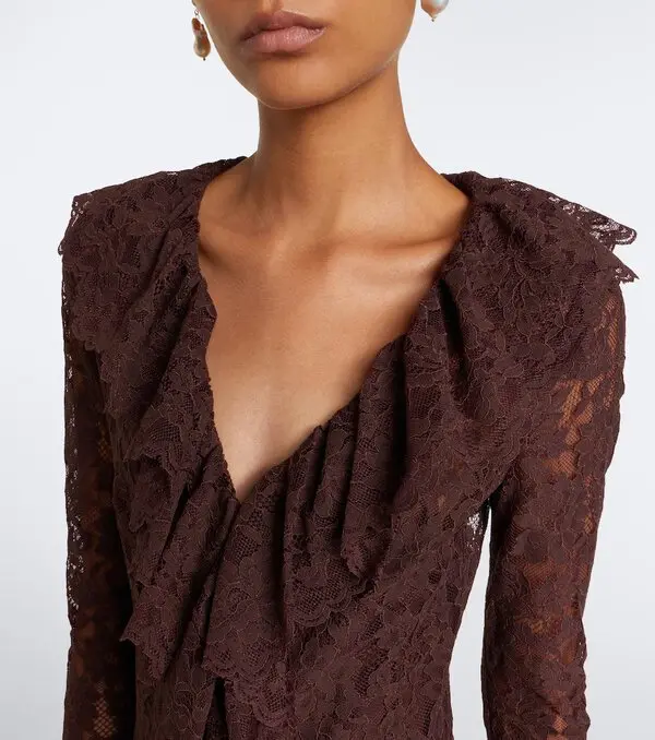 DE LA VALI Clementina Asymmetric Lace Maxi Dress - Brown