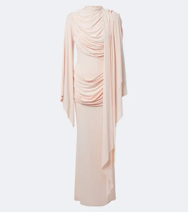 DE LA VALI Perisa Draped Cape Maxi Dress In Baby Jersey - Pink