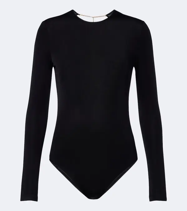 Saint Laurent Open-back Jersey Bodysuit With Gold-tone Chain Detail - Black