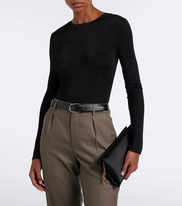 Saint Laurent Open-back Jersey Bodysuit With Gold-tone Chain Detail