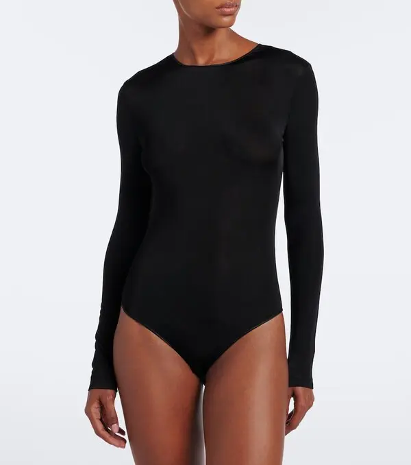 Saint Laurent Open-back Jersey Bodysuit With Gold-tone Chain Detail