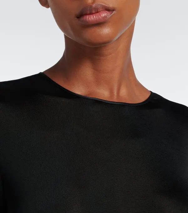 Saint Laurent Open-back Jersey Bodysuit With Gold-tone Chain Detail