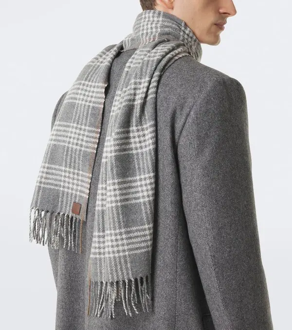 Eleventy Checked Silk, Wool, And Cashmere Scarf