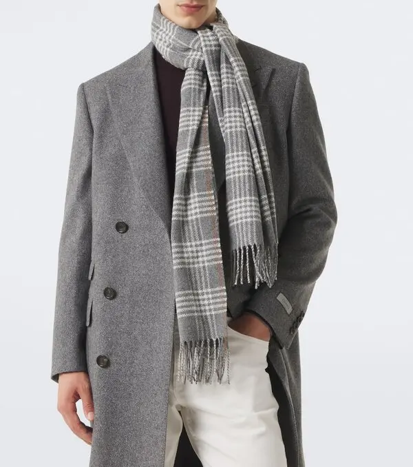 Eleventy Checked Silk, Wool, And Cashmere Scarf