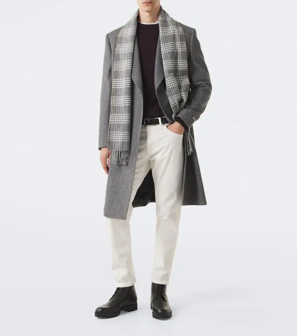 Eleventy Checked Silk, Wool, And Cashmere Scarf