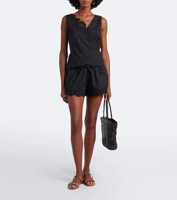 SIR. Klara Embroidered Cotton Shorts - Black