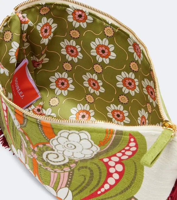 La DoubleJ Fringed Printed Cotton Canvas Pouch
