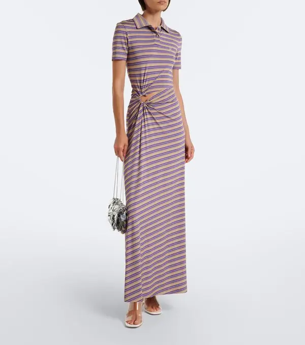 Rabanne Cutout Gathered Striped Crêpe Maxi Dress