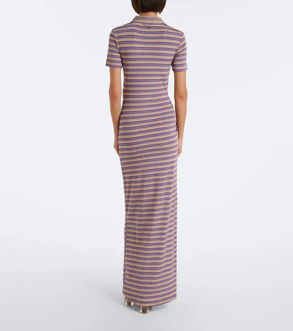 Rabanne Cutout Gathered Striped Crêpe Maxi Dress
