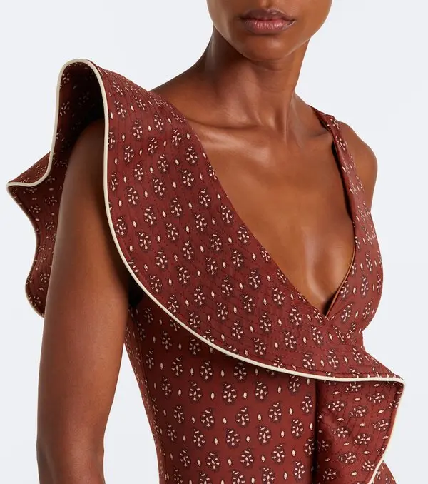 Johanna Ortiz Ruffled Printed One Piece Swimsuit - Brown