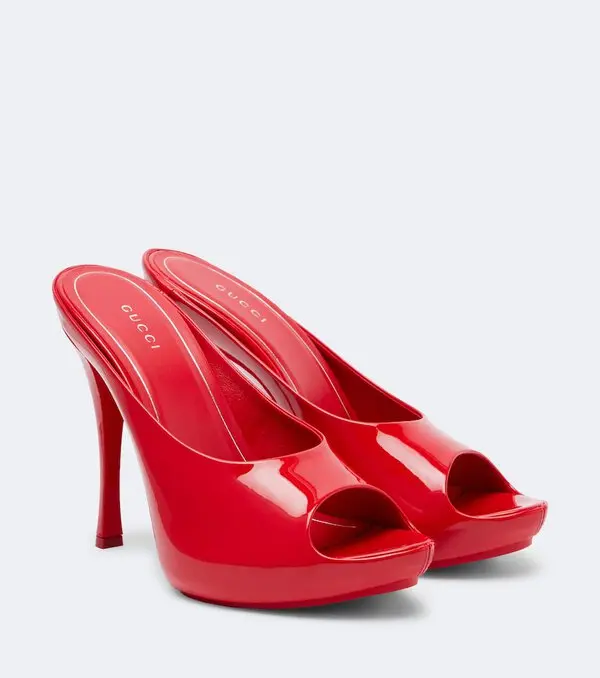 Gucci Patent Leather Platform Mule - Red