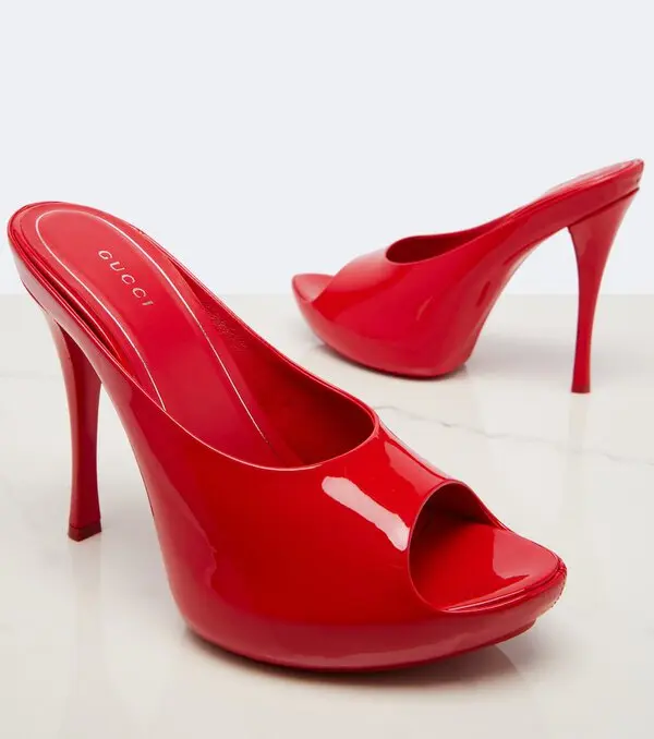 Gucci Patent Leather Platform Mules - Red