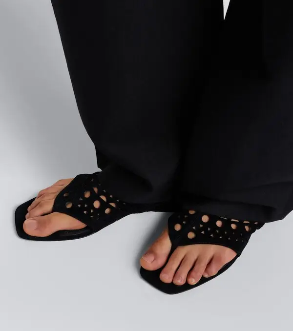 Alaïa Neo Vienne Suede Thong Sandals - Black
