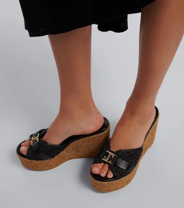 JIMMY CHOO Leda Raffia Wedge Mules