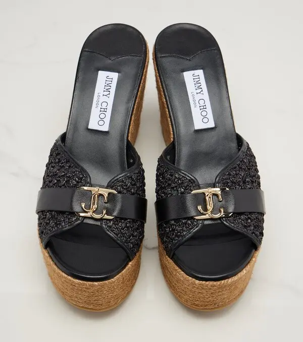 JIMMY CHOO Leda Raffia Wedge Mules