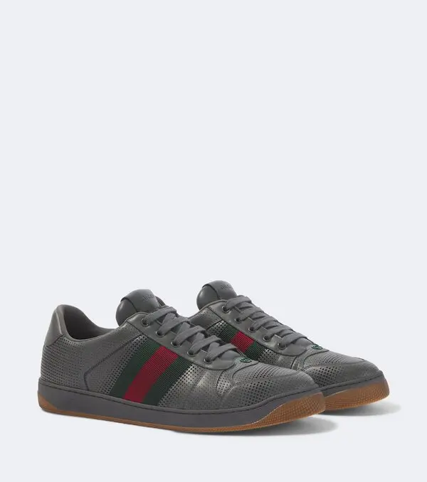 Gucci Screener Perforated Leather Sneakers - Grey