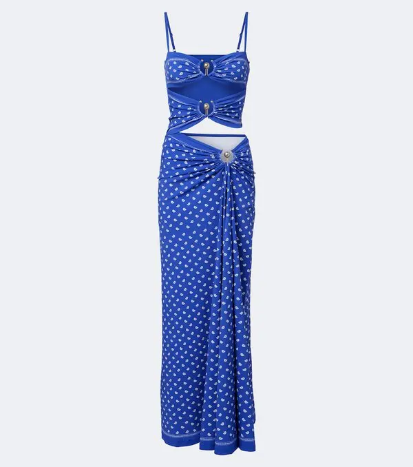 Christopher Esber Ruched Orbit Split Bandana Print Maxi Dress