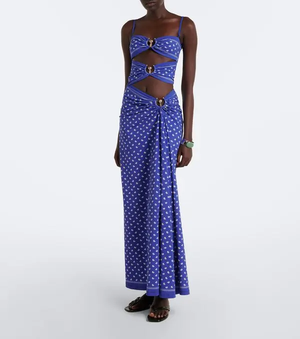 Christopher Esber Ruched Orbit Split Bandana Print Maxi Dress