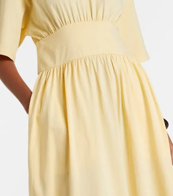 TOTEME Gathered Cotton Jersey Midi Dress - Yellow