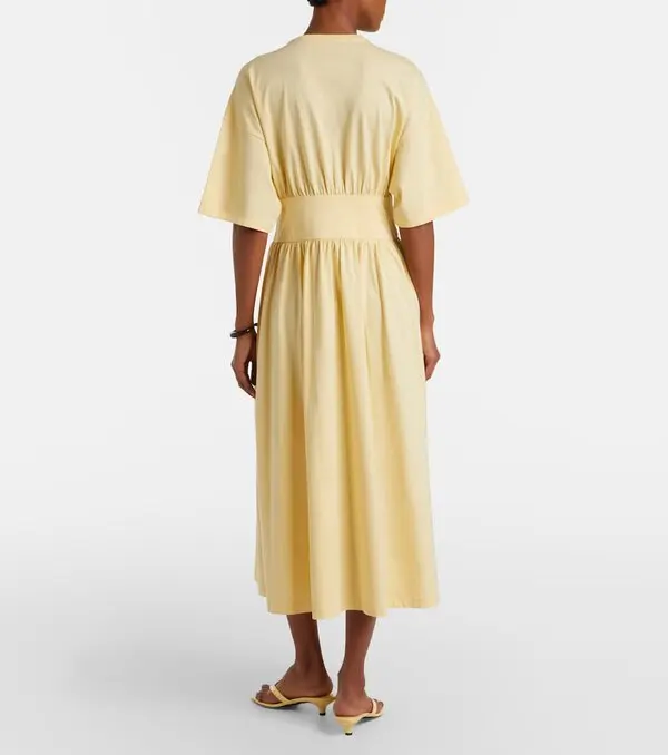 TOTEME Gathered Cotton Jersey Midi Dress - Yellow