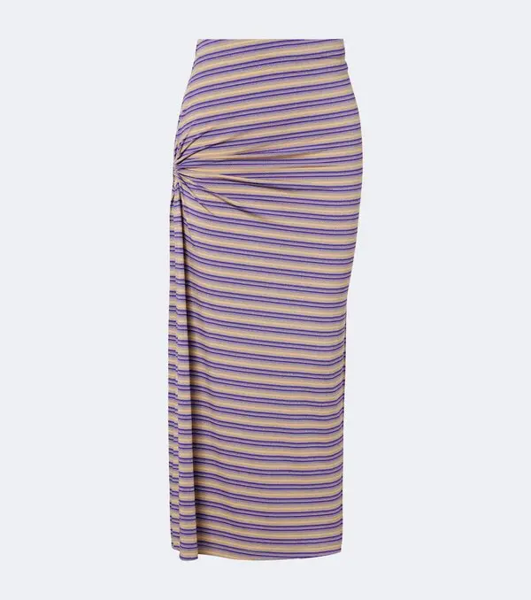 Rabanne Striped Crêpe Midi Skirt - Multicoloured