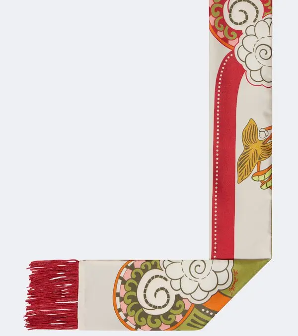 La DoubleJ Fringed Printed Silk Scarf