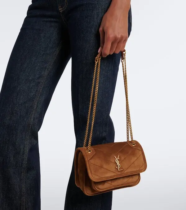 Saint Laurent Niki Mini Suede Shoulder Bag - Brown