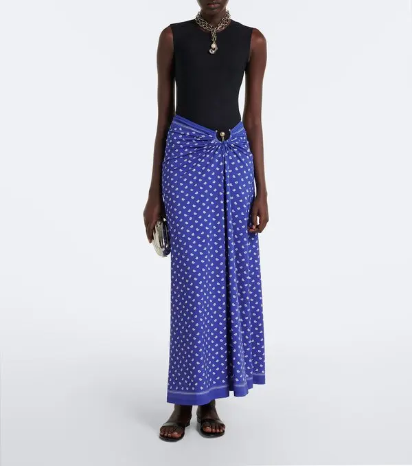 Christopher Esber Ruched Orbit Bandana Print Maxi Skirt - Blue