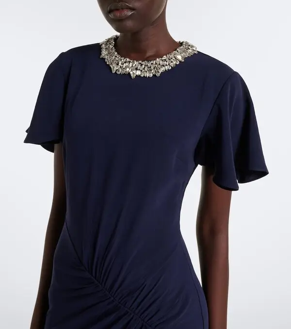 Roland Mouret Crystal-embellished Gathered Gown