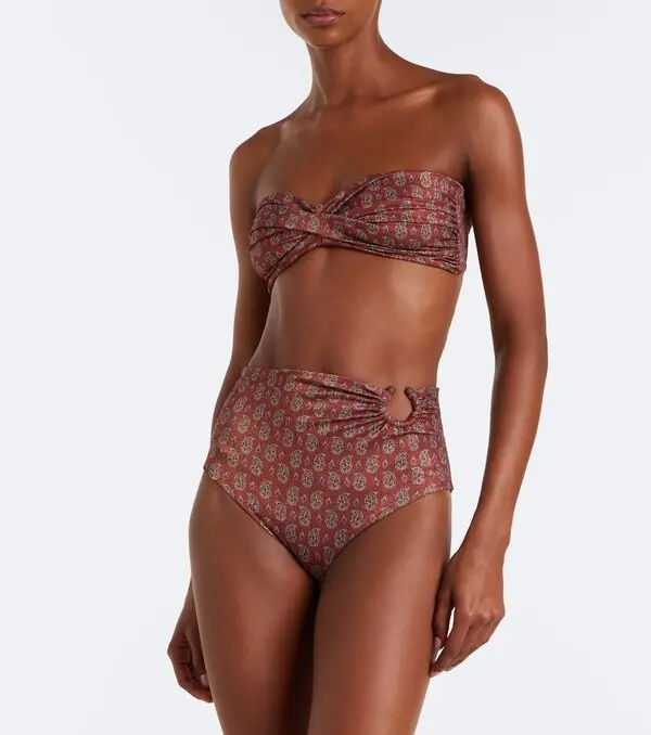 Johanna Ortiz Printed Bandeau Bikini Top - Brown