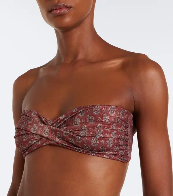 Johanna Ortiz Printed Bandeau Bikini Top - Brown